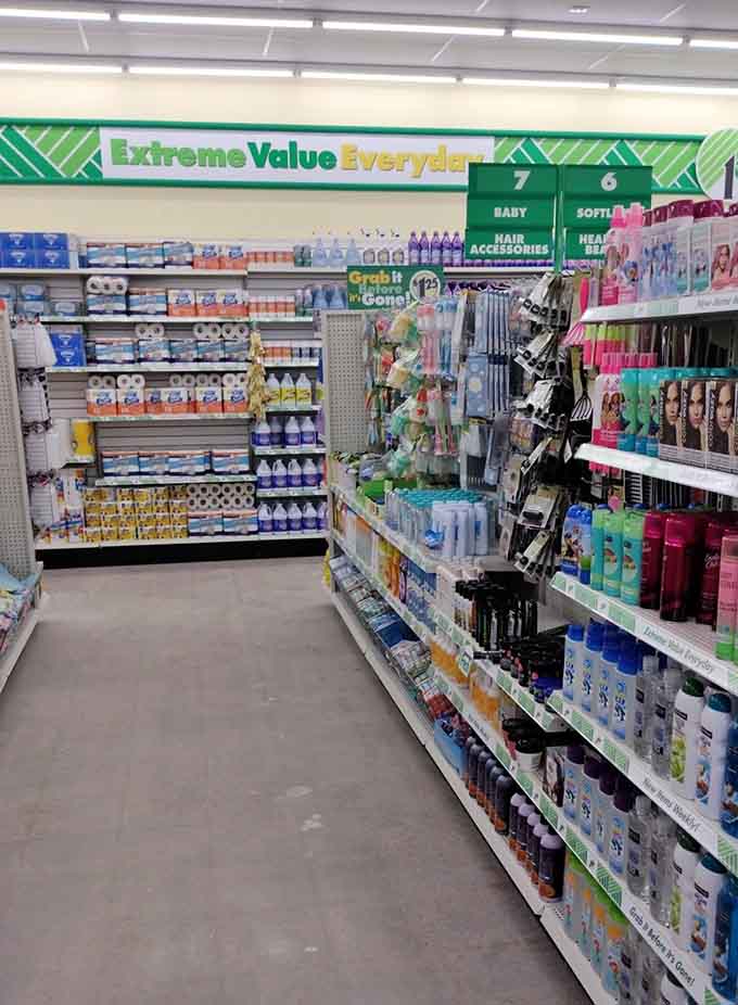 Personal care products fill shelves floor to ceiling, proving beauty doesn't require beauty-pageant-level spending.