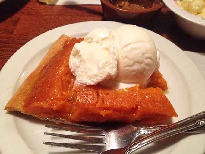 Sweet pie topped with ice cream proves that even after all that meat, there's always room for dessert.