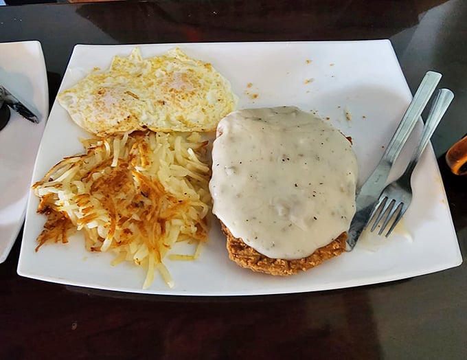Chicken fried steak for breakfast, because sometimes you need to start the day like a champion.