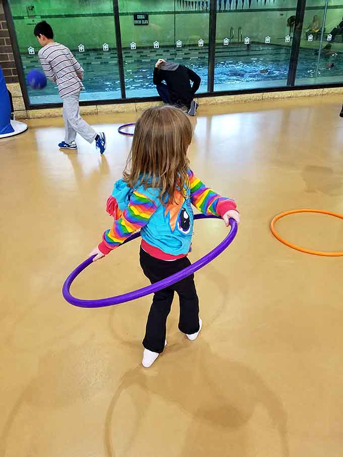 Hula hooping with the pool as your backdrop: living your best life while it's negative twenty outside.