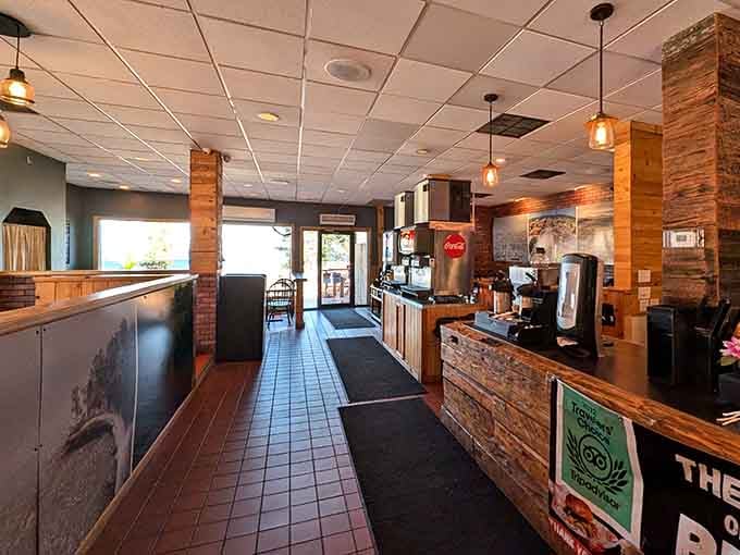 The ordering counter with its rustic wood finish makes getting your burger feel like a proper Upper Peninsula experience.