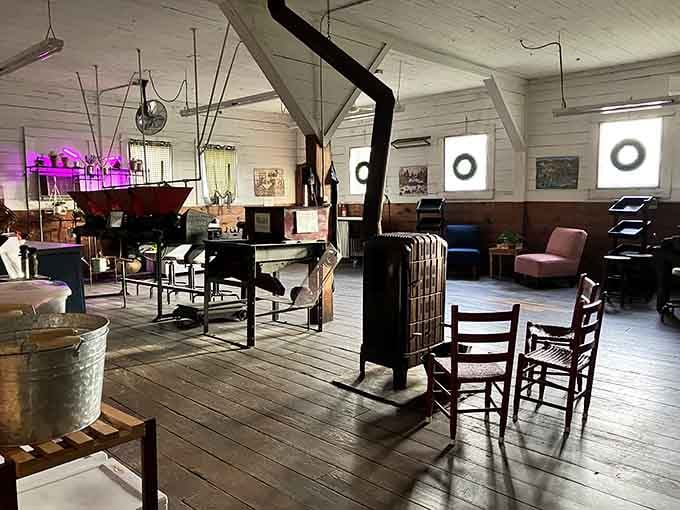 The Old Pecan Factory interior showcases antiques and curiosities that tell stories spanning generations of Southern life.