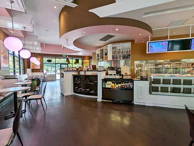 The counter area where dreams are ordered and delicious decisions are made, one pastry at a time.