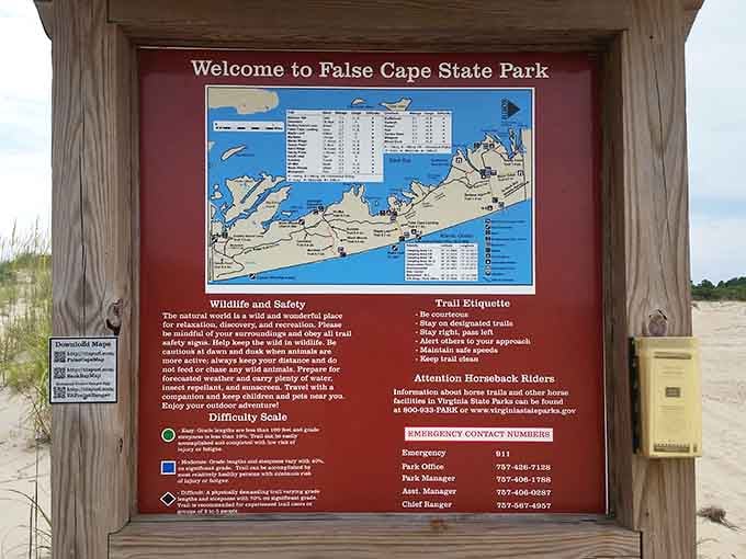 Trail maps and safety warnings remind you that nature is beautiful but also perfectly capable of humbling unprepared adventurers quickly.