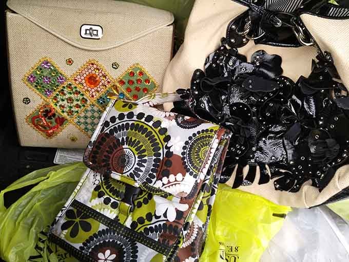 Vintage clutches and beaded bags create a kaleidoscope of patterns that would make Iris Apfel genuinely jealous.