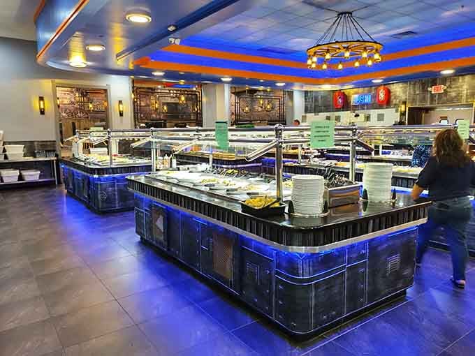 Multiple buffet islands mean you'll get your steps in before you even start counting dessert trips.