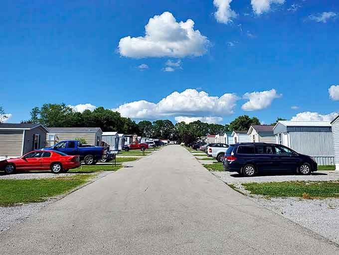 Mobile home community living where neighbors still wave and borrow cups of sugar without texting first.