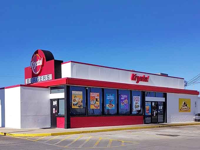 Krystal serves those tiny burgers that somehow taste better at 2 AM than they have any right to.