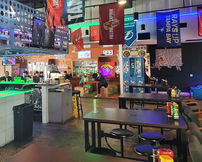 The dining area sprawls with enough pop culture references to keep your eyes busy between bites and sips.