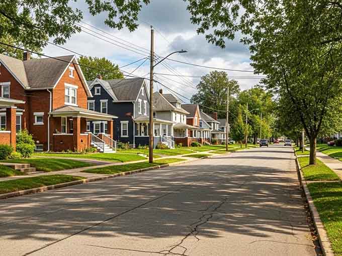 Tree-lined streets with actual front porches where neighbors still sit and wave, like a time machine to better days.