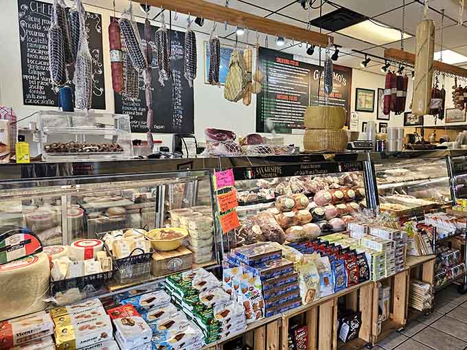The deli counter where magic happens daily. Behind that glass lies everything you need for authentic Italian cooking at home.