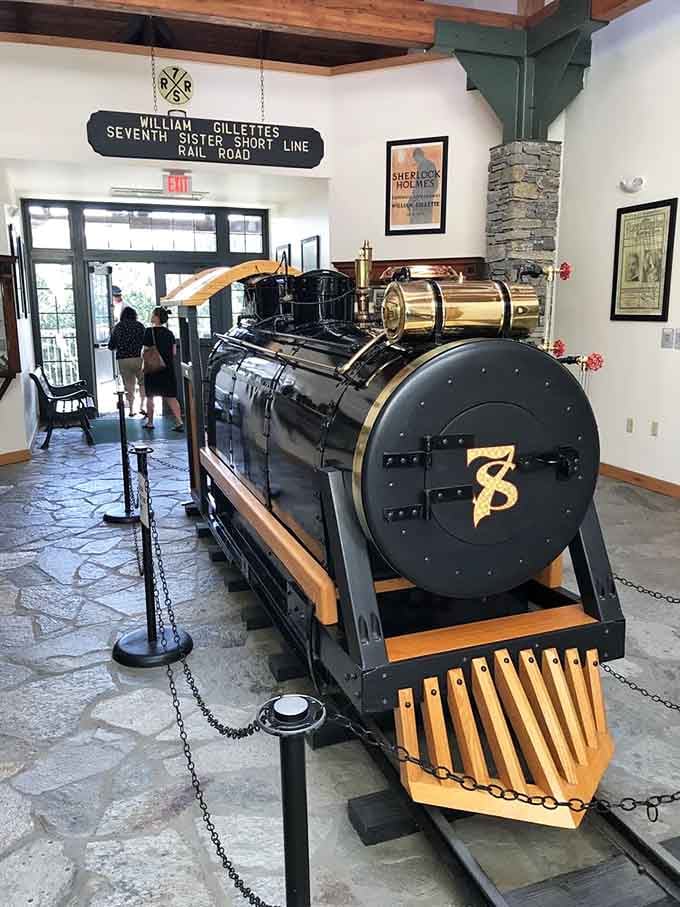 The locomotive that once circled the estate, proving some hobbies are just better when you're ridiculously wealthy.