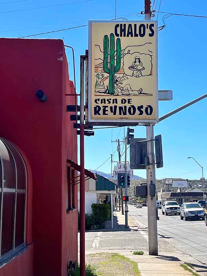 Chalo's retro sign featuring a relaxing saguaro scene perfectly captures the laid-back vibe of small-town Arizona dining.