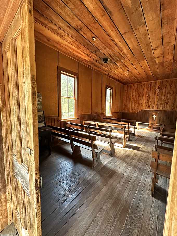 Sunlight streams through church windows, illuminating the space where hope sustained hardworking families through difficult times.