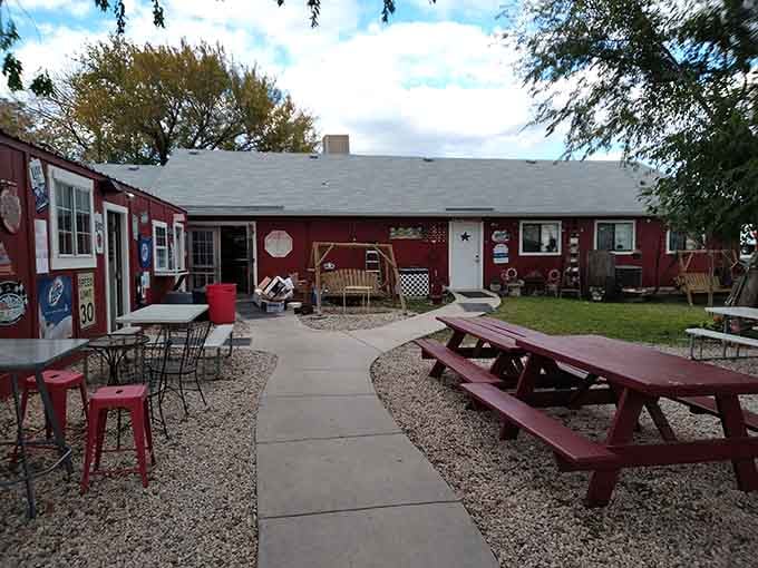 The red building with its charming front porch welcomes you like an old friend's farmhouse.