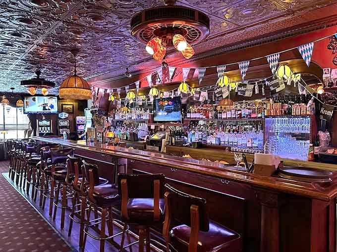 That ornate tin ceiling and well-stocked bar create an atmosphere where spirits of all kinds feel welcome.