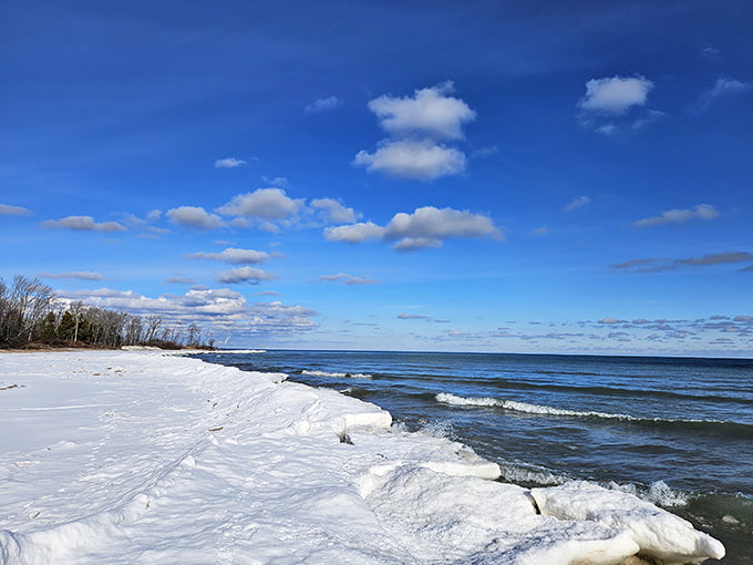 Winter transforms the beach into a frozen wonderland that's equal parts beautiful and character-building cold.