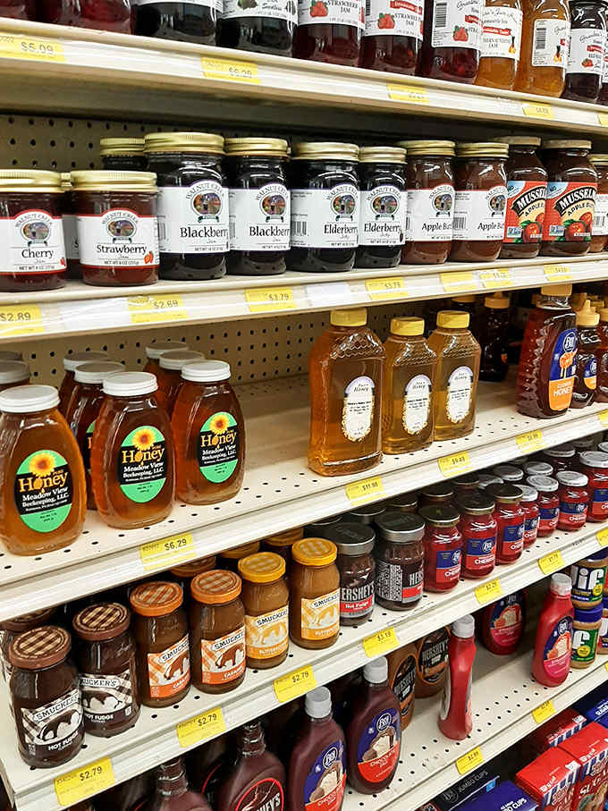 Local honey and homemade jams line the shelves like liquid gold and spreadable happiness in glass jars.