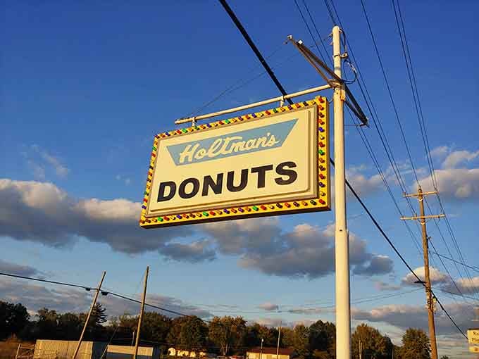 That vintage sign glowing against blue sky is basically Ohio's version of the Hollywood sign, but infinitely more delicious and attainable.