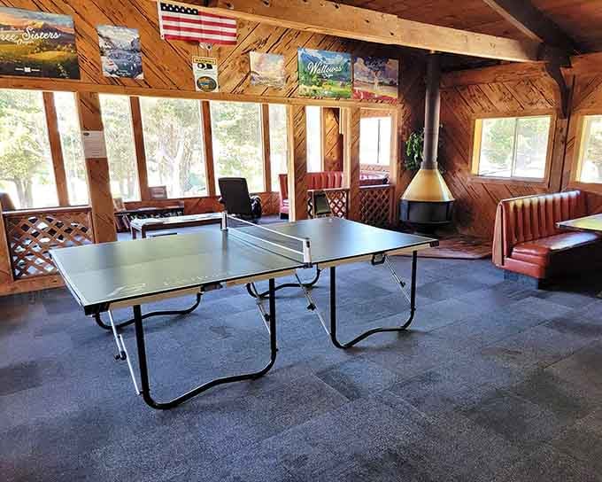 The recreation hall features ping-pong and pool tables for when the Oregon weather keeps you indoors.