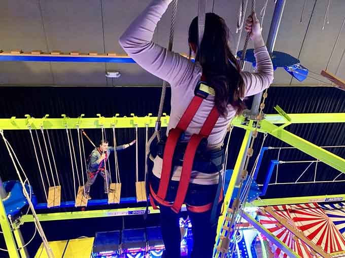 The ropes course overhead proves that ground-level fun is just the beginning of this adventure.