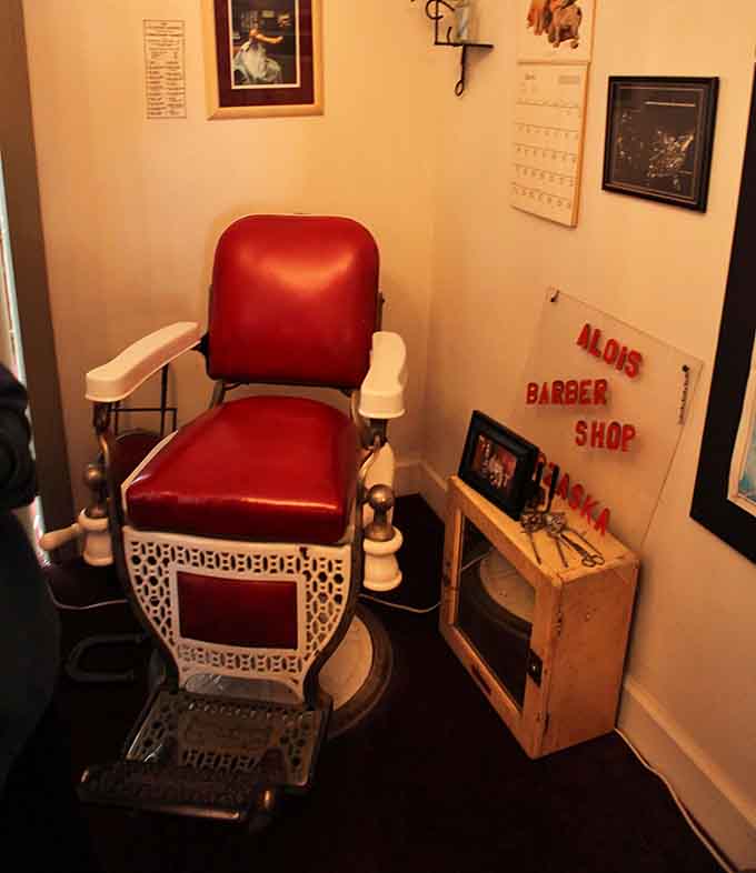This classic barber chair from Blois Barber Shop gave countless Iron Island residents their weekly trim and gossip.
