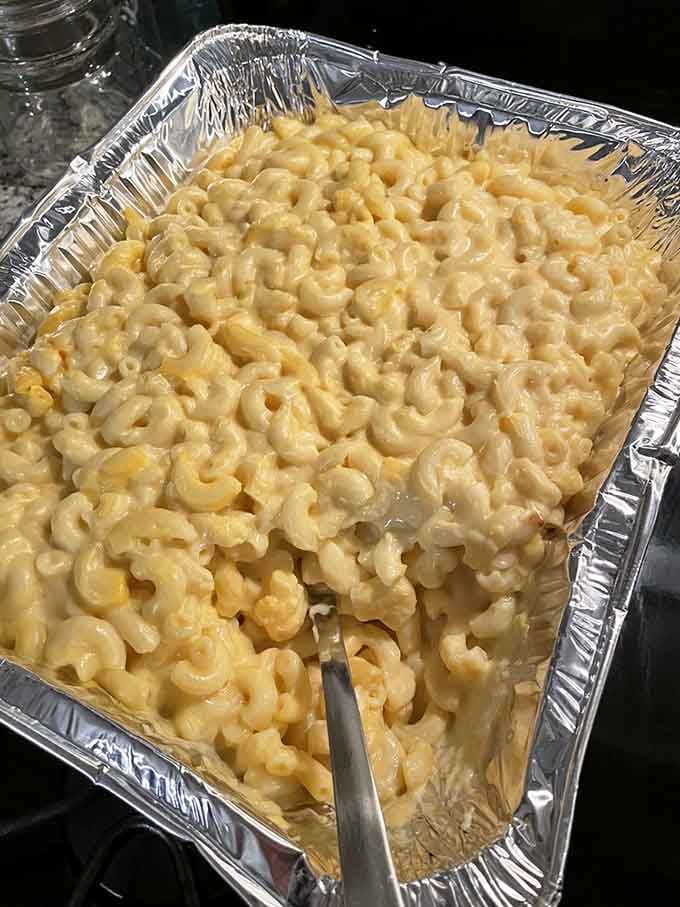 Mac and cheese so creamy and abundant it could feed a small army or one very determined barbecue enthusiast.
