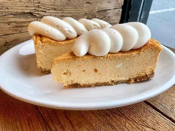 Cheesecake so smooth it could convince you that calories don't count when you're sitting riverside.