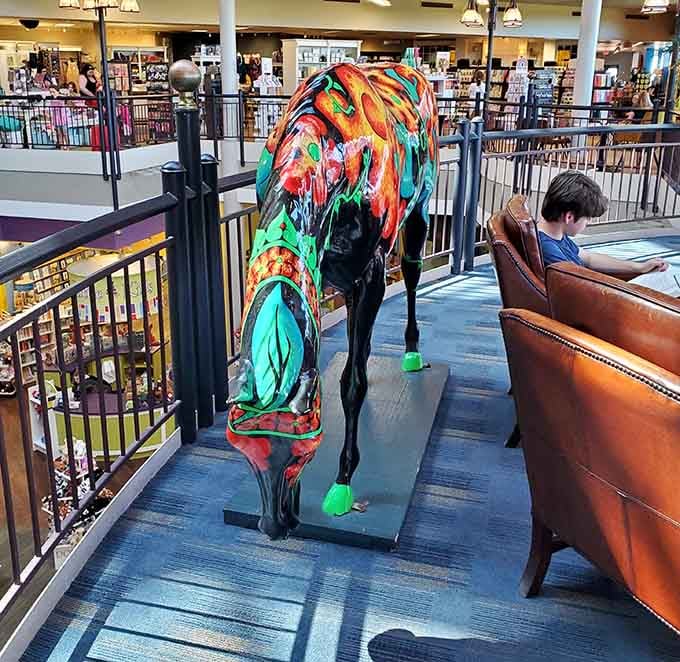 Even the decorative horses here seem to be contemplating which book section to visit next, very relatable honestly.
