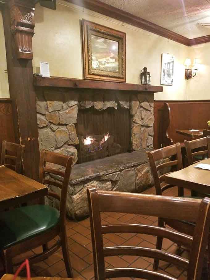 That stone fireplace adds rustic charm, making winter mornings here feel like a cozy mountain retreat.