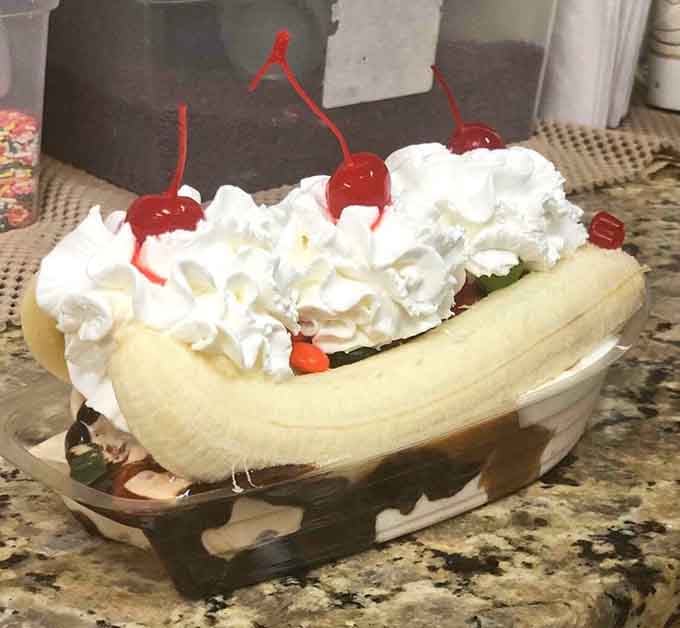 Generous portions of perfectly banana split that would make your grandmother nod approvingly at the quality here.