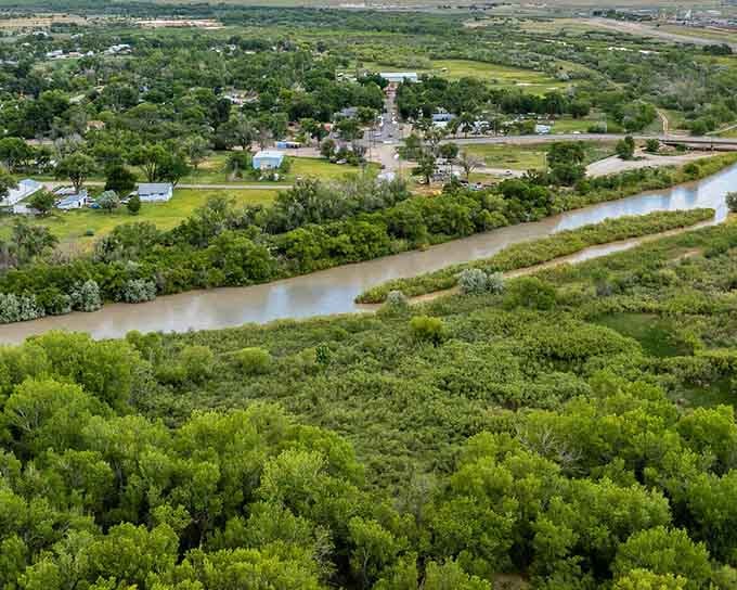 The Arkansas River meanders peacefully through landscapes that haven't changed much in a century or two.
