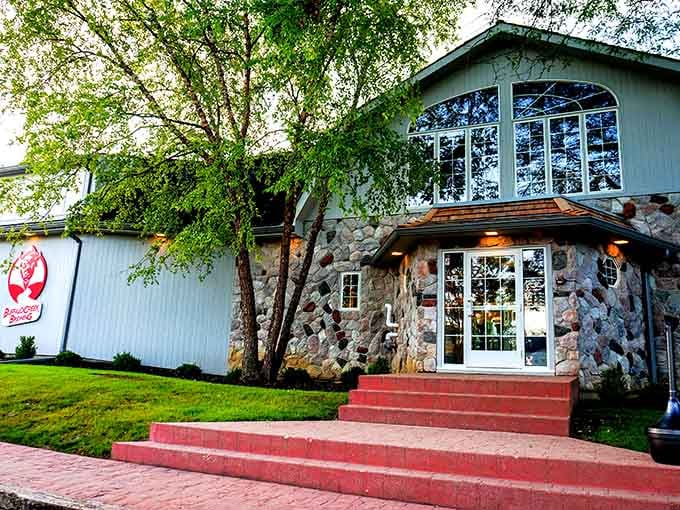 Stone and glass blend beautifully, creating an entrance that's fancier than your average Tuesday night dinner spot.