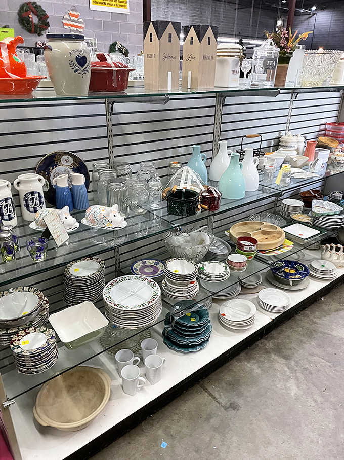 Dishware stacked in colorful abundance, from everyday plates to pieces fancy enough for Sunday dinner with the in-laws.