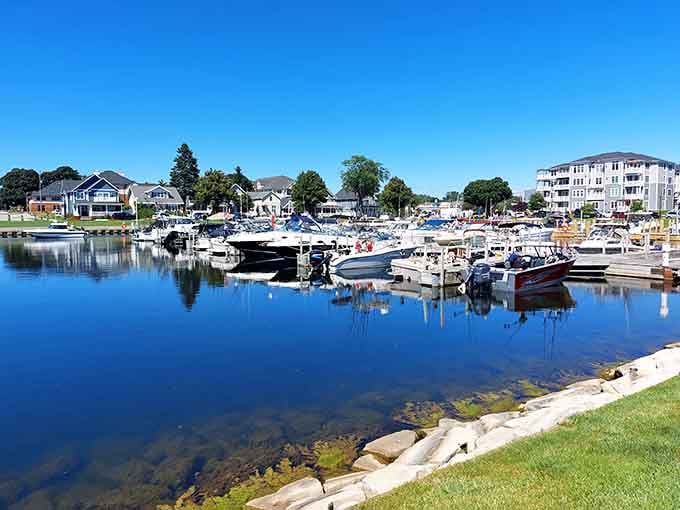 Boats reflecting in calm water create the kind of mirror image that makes photographers weep with joy and envy.
