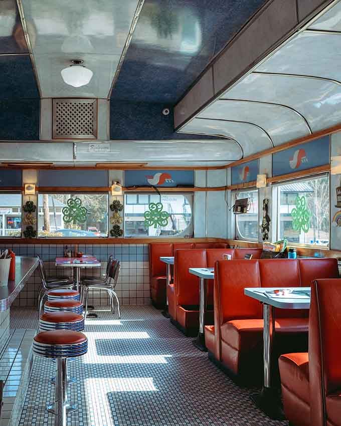 The curved ceiling and vintage fixtures remind you that some things were built better when Eisenhower was president.