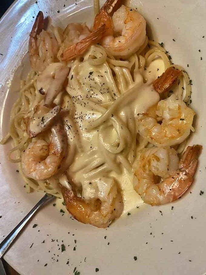 Shrimp Alfredo where every piece of seafood gets its moment to shine in that luscious sauce.