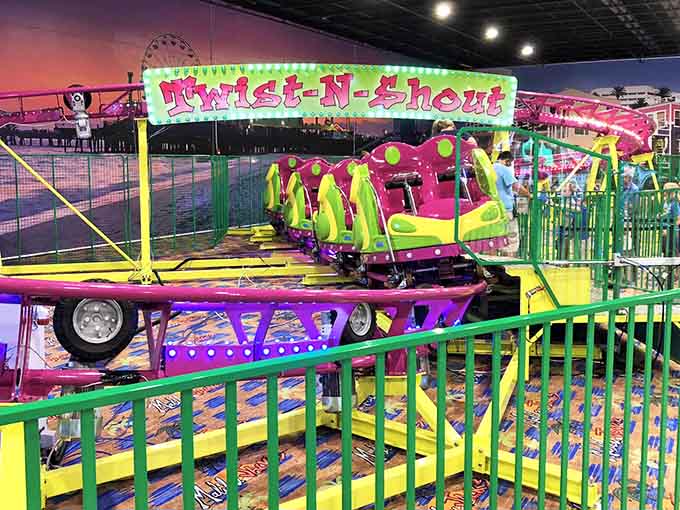 The Twist-N-Shout ride spins in colors so bright, you'll need sunglasses indoors and possibly a dramamine for good measure.