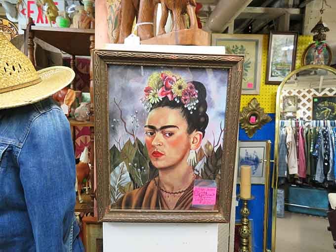 This portrait watches over the treasures like a colorful guardian of all things vintage and wonderful.