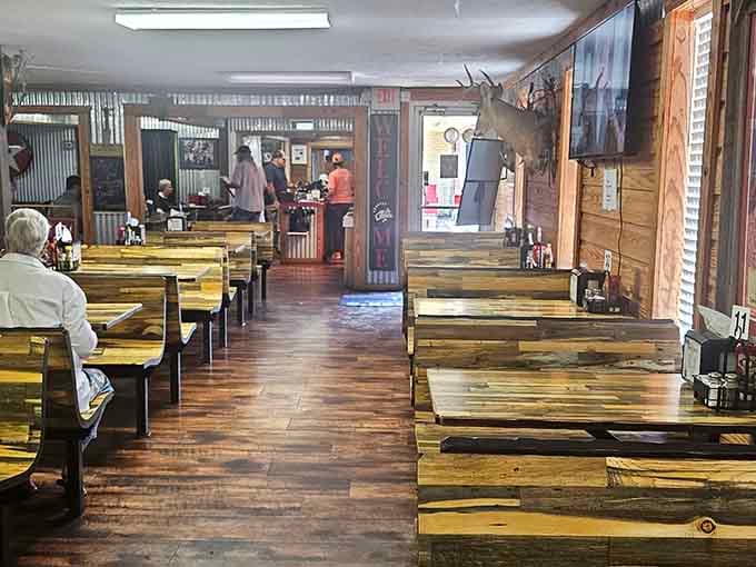 Rustic wooden tables and hunting lodge decor remind you that this is authentic East Texas dining at its finest.