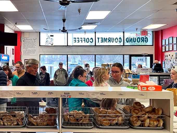 The morning rush in action, where locals gather for their daily dose of carb-loaded joy and community.