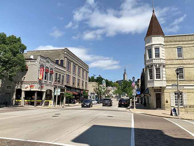 Main Street Marinette showcases architecture that remembers when buildings had personality instead of just glass and corporate logos.