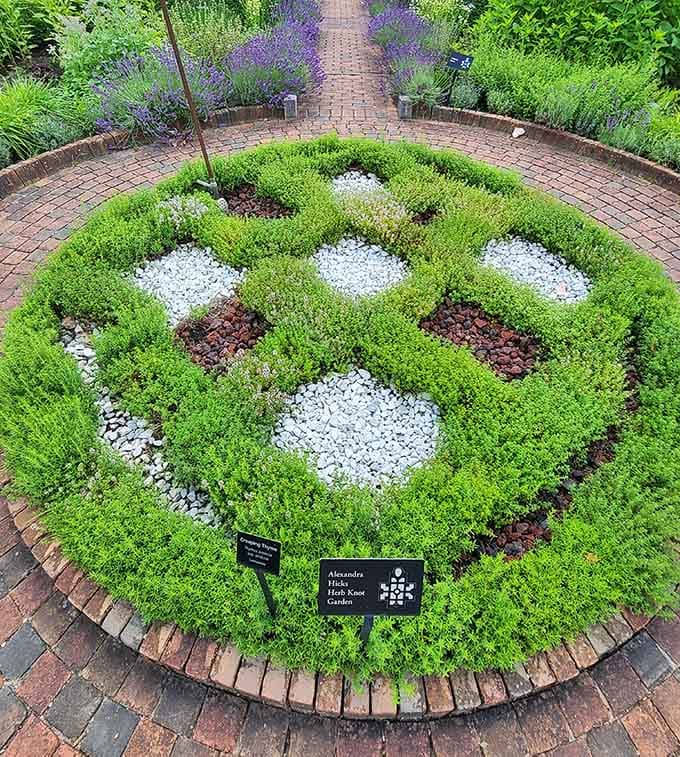 The knot garden's geometric precision makes you wonder if the gardeners moonlight as mathematicians or just really hate chaos.