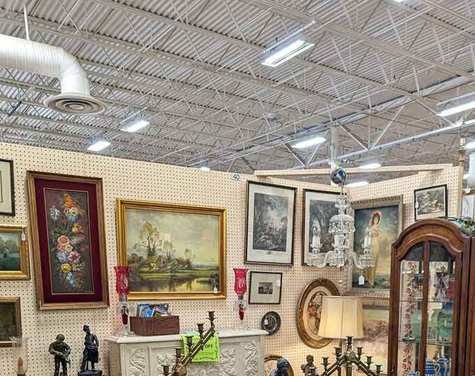 Oil paintings and vintage frames create an instant art gallery vibe, minus the pretentious curator following you around.