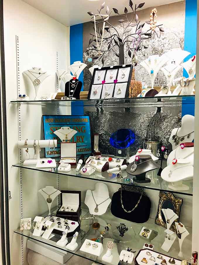 Fine jewelry displayed with the reverence it deserves, sparkling like tiny investments in your personal glamour fund.