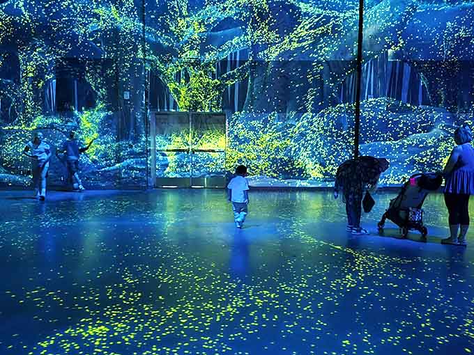 A neon forest where trees glow like they've been attending the world's most exclusive underground rave since forever.