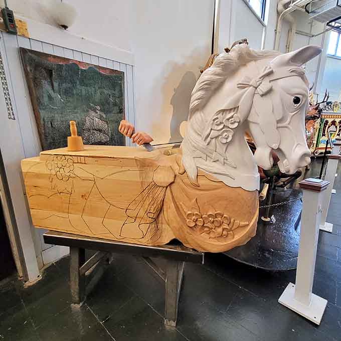 Half-finished and utterly fascinating, this piece reveals the carver's meticulous process and patience.