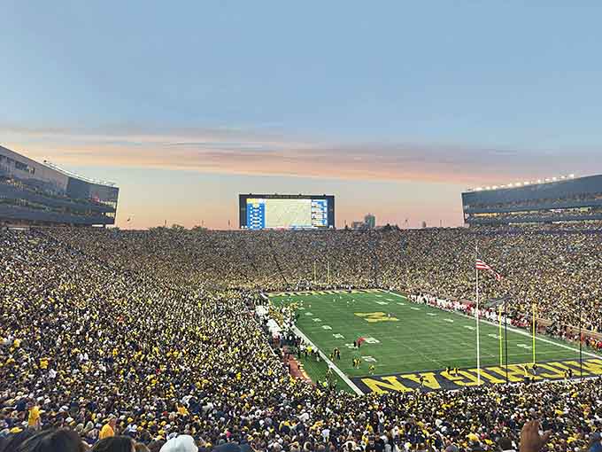 The Big House on game day. Over 100,000 people united in maize, blue, and eternal optimism.