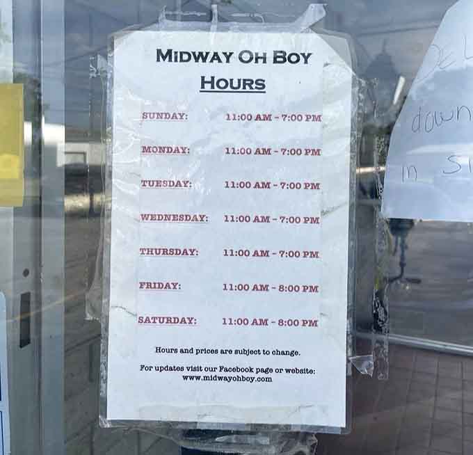 Operating hours posted clearly, because good diners believe in transparency and making sure you know when happiness is available.