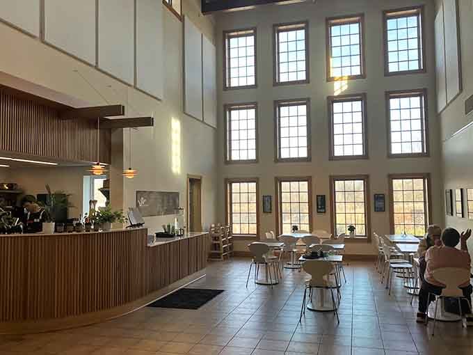 Three stories of windows flood the café with Mississippi River views that complement your coffee perfectly.